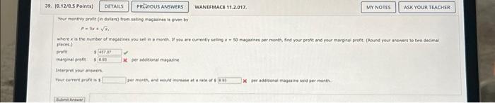 Solved P=0er+xi piars) prote. marginai frem INterese por | Chegg.com