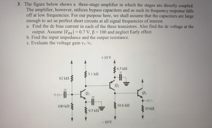 Solved 3. The figure below shows a three-stage amplifier in | Chegg.com