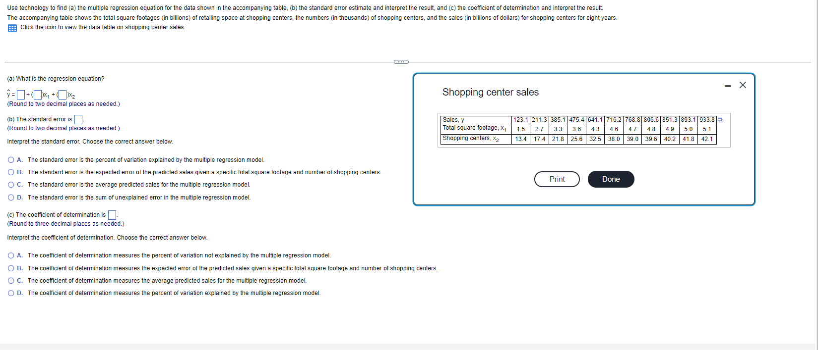 Solved Use technology to find (a) ﻿the multiple regression | Chegg.com