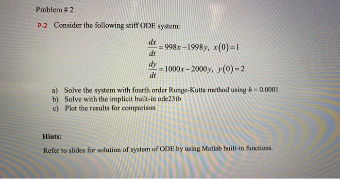 Solved Problem #2 P-2 Consider the following stiff ODE | Chegg.com
