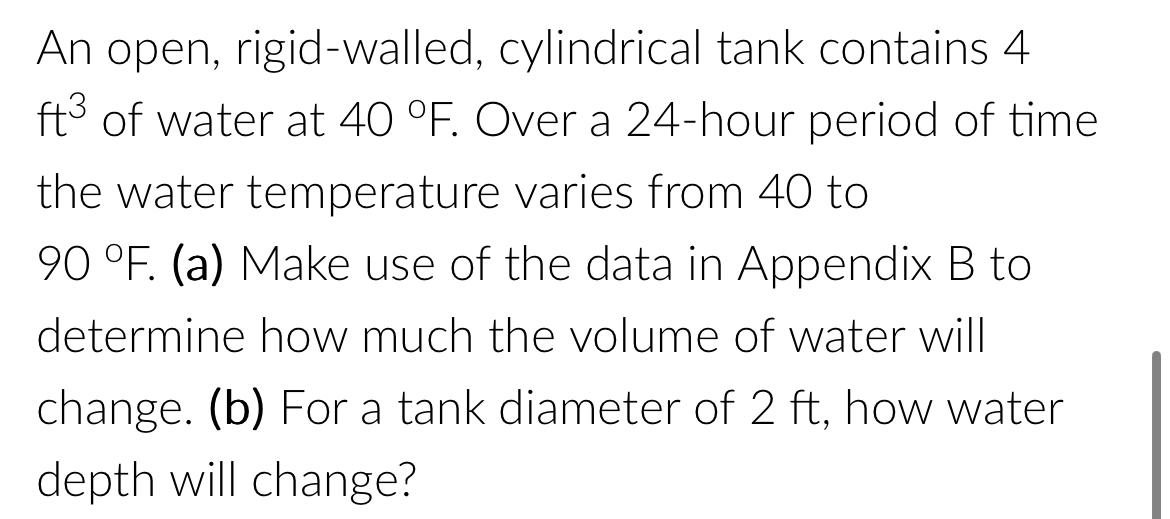 Solved An open, rigid-walled, cylindrical tank contains | Chegg.com