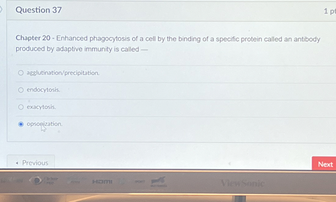 Solved Question 37Chapter 20 - ﻿Enhanced phagocytosis of a | Chegg.com