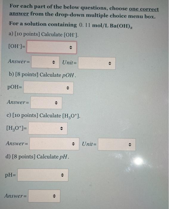 Solved For each part of the below questions, choose one | Chegg.com