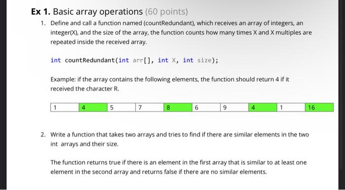 Solved Ex 1. Basic array operations (60 po nits) 1. Define | Chegg.com Solved Ex 1. Basic array operations (60 po nits) 1. Define | Chegg.com