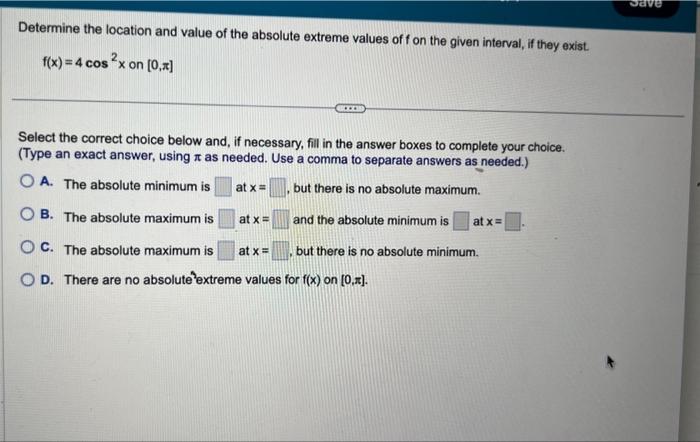 Solved Determine the location and value of the absolute | Chegg.com