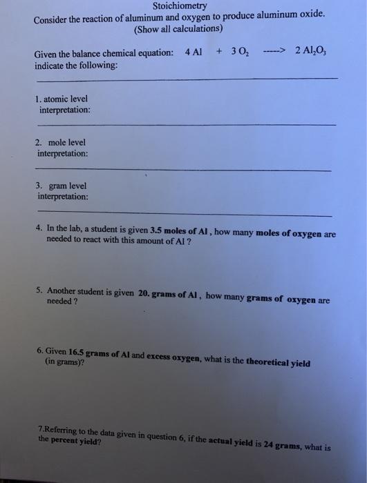 Solved Stoichiometry Consider the reaction of aluminum and | Chegg.com