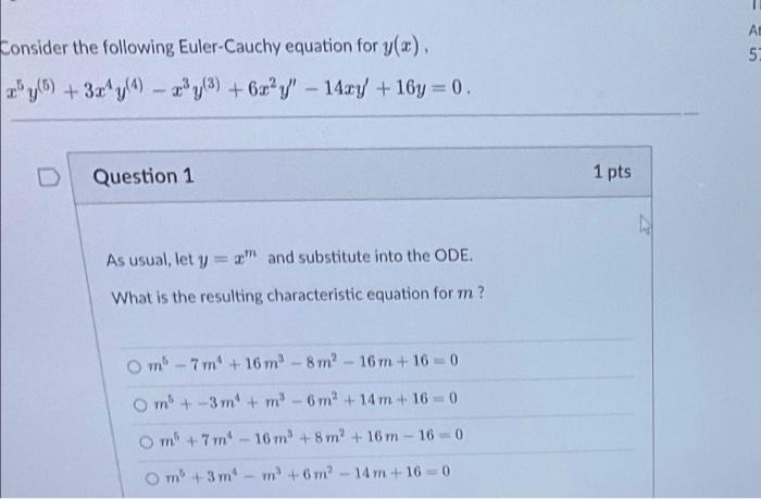 Solved - in A Consider the following Euler-Cauchy equation | Chegg.com
