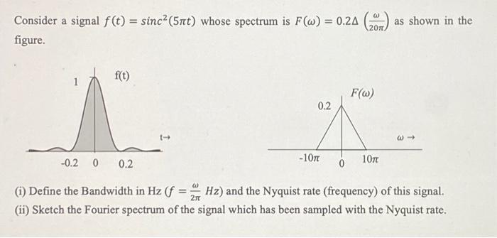 Solved Consider a signal f(t) = sinc² (5nt) whose spectrum | Chegg.com