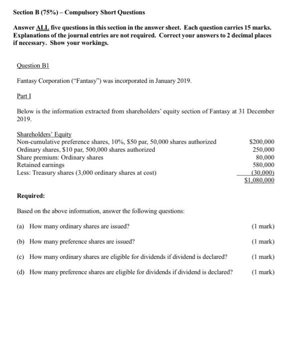 Solved Section B (75%) - Compulsory Short Questions Answer | Chegg.com