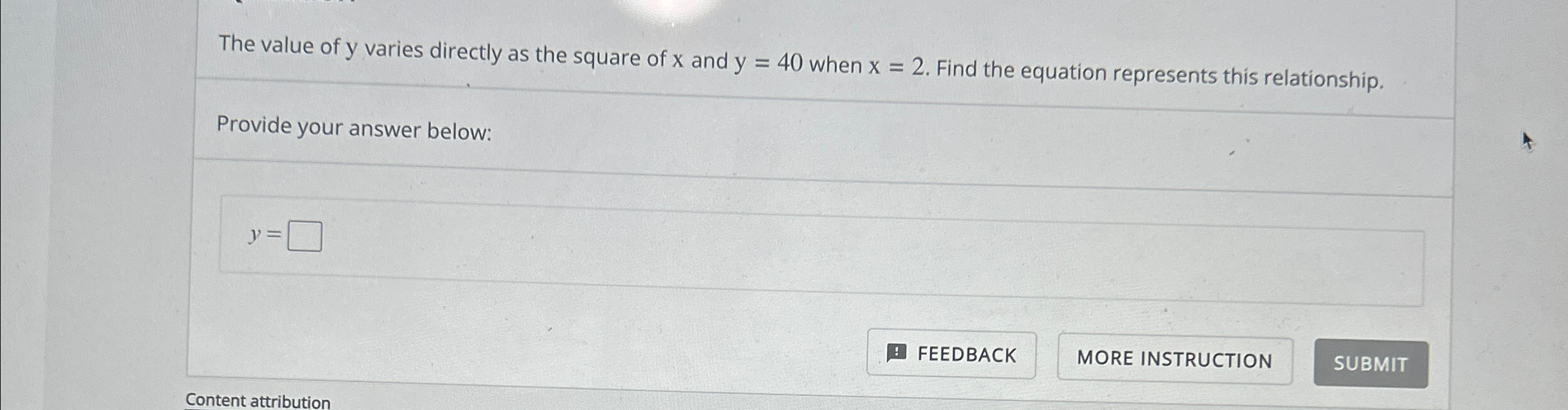 Solved The value of y ﻿varies directly as the square of x | Chegg.com