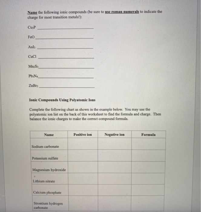Solved Name the following ionic compounds (be sure to use | Chegg.com