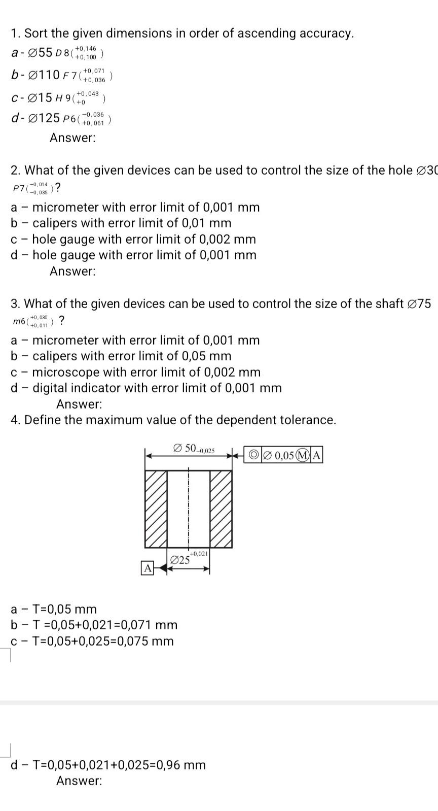 Solved 1. Sort the given dimensions in order of ascending | Chegg.com