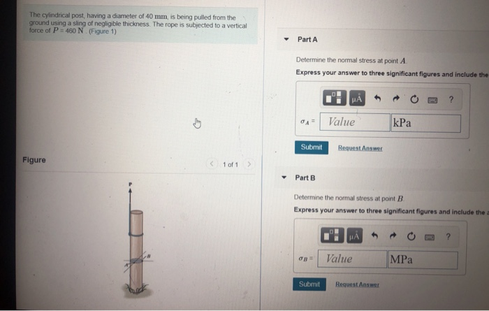 Solved The cylindrical post, having a diameter of 40 mm, is | Chegg.com
