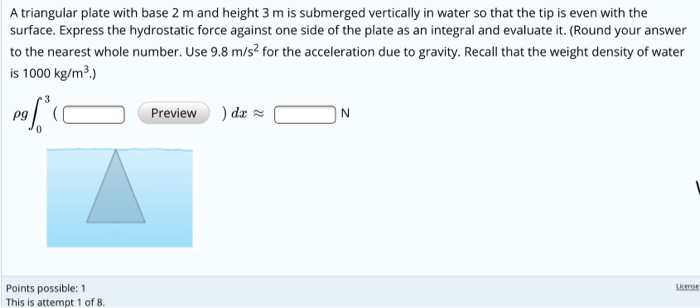 Solved A triangular plate with base 2 m and height 3 m is | Chegg.com