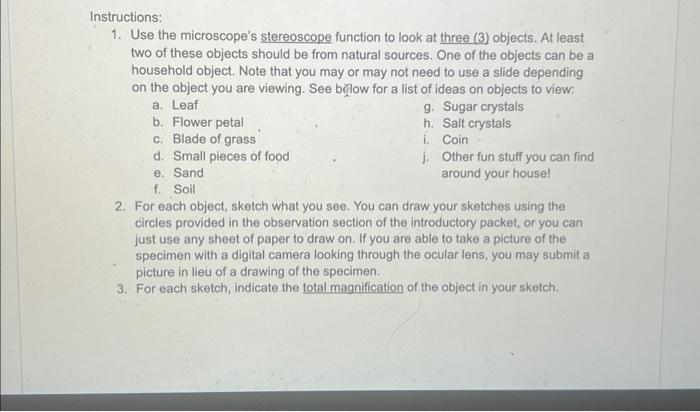 Solved 1. Use the microscope's stereoscope function to look | Chegg.com