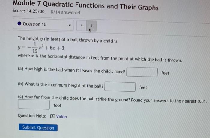 Solved Module 7 Quadratic Functions and Their Graphs Score: | Chegg.com