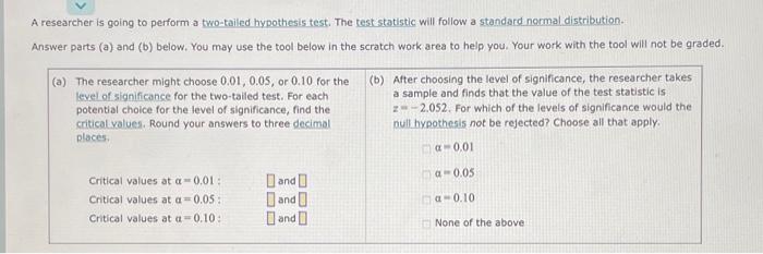 Solved A researcher is going to perform a two-tailed | Chegg.com