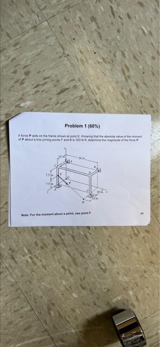 Solved Problem 1 (60%) A force P acts on the frame shown at | Chegg.com