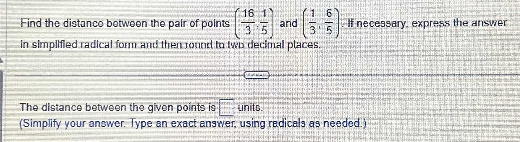 Solved Find the distance between the pair of points (163,15) | Chegg.com