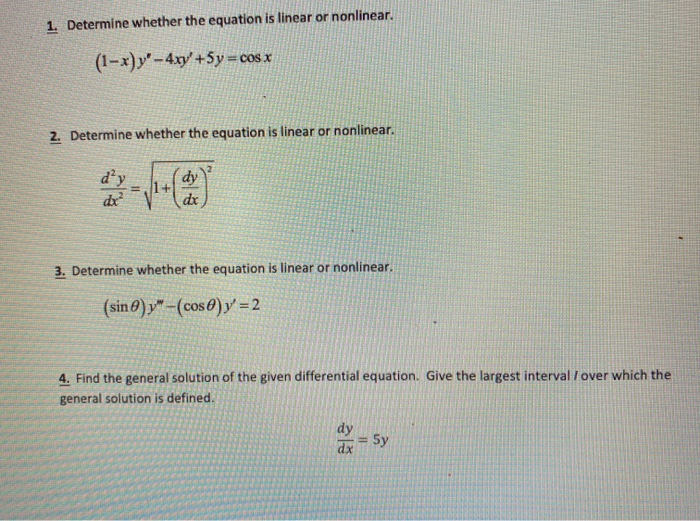 Solved 1. Determine whether the equation is linear or | Chegg.com