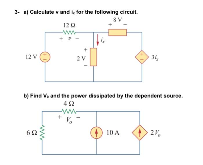 Solved a) Calculate v and ix for the following circuit. b) | Chegg.com