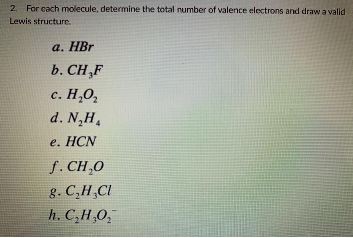 Solved 2. For each molecule, determine the total number of | Chegg.com