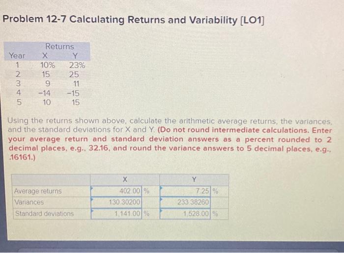 Solved Problem 12-7 Calculating Returns and Variability | Chegg.com