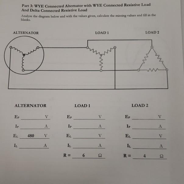 Solved Part 3: WYE Connected Alternator with WYE Connected | Chegg.com