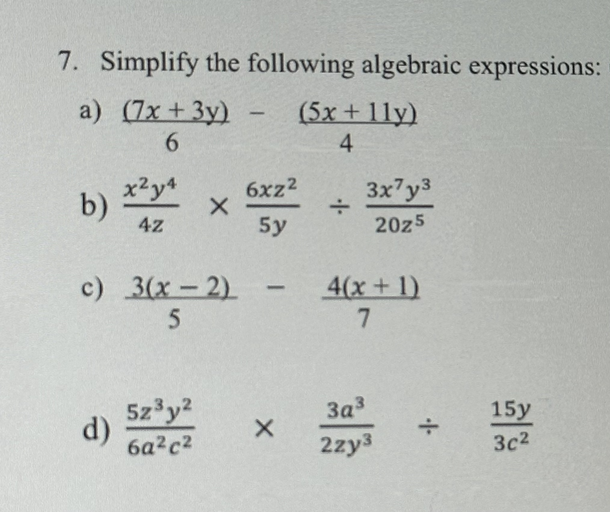 Solved Show all working, Simplify the following algebraic | Chegg.com