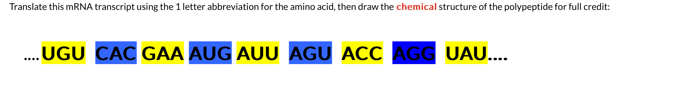 Solved Translate this mRNA transcript using the 1 ﻿letter | Chegg.com