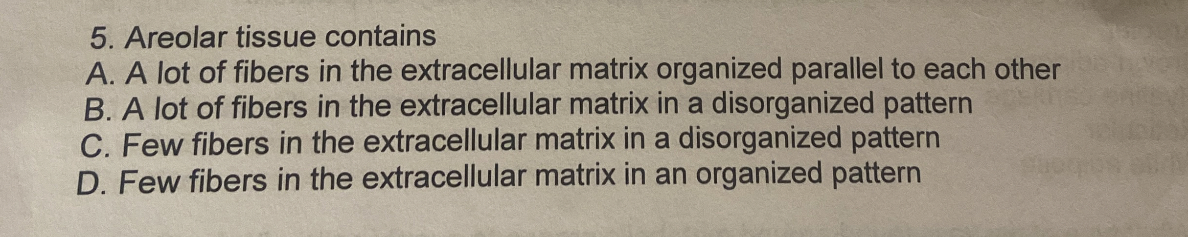 Solved Areolar tissue containsA. ﻿A lot of fibers in the | Chegg.com