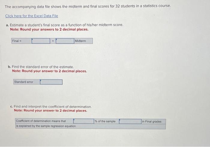 Solved The accompanying data file shows the midterm and | Chegg.com
