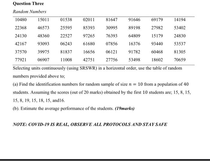 Solved Question Three Random Numbers 10480 15011 01538 02011 | Chegg.com