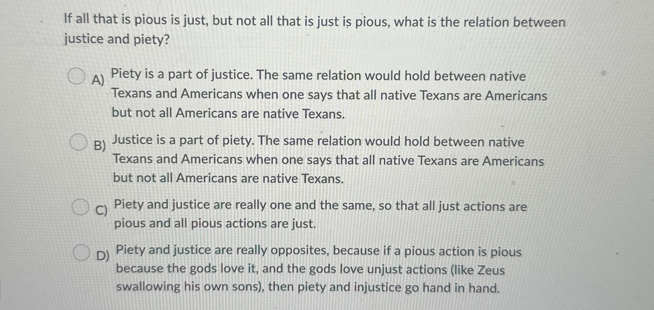 Solved If all that is pious is just, but not all that is | Chegg.com