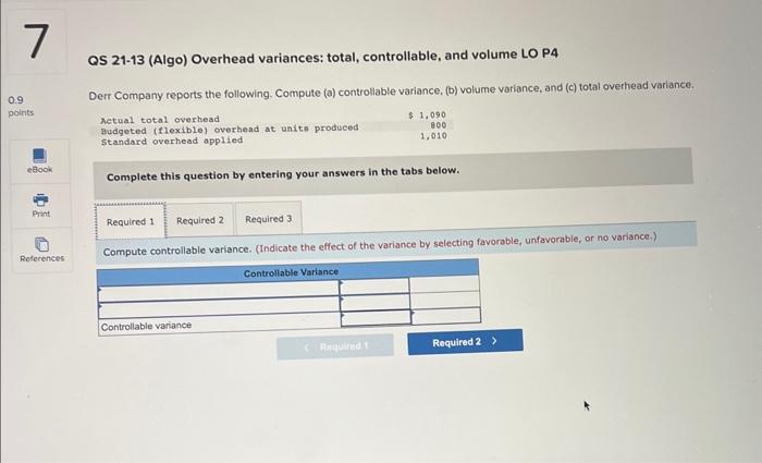 Solved QS 21-13 (Algo) Overhead variances: total, | Chegg.com