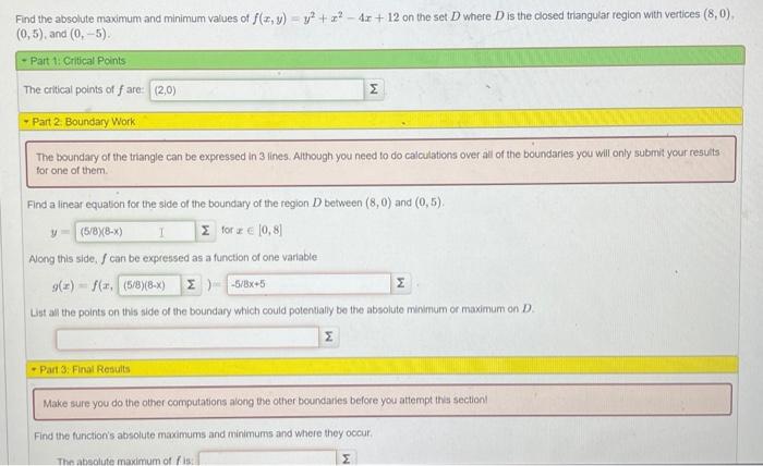 Solved Find the absolute maximum and minimum values of | Chegg.com