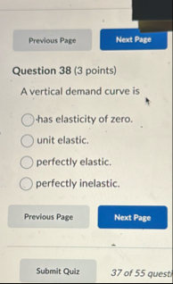 Solved Question 38 (3 ﻿points)A vertical demand curve ishas | Chegg.com