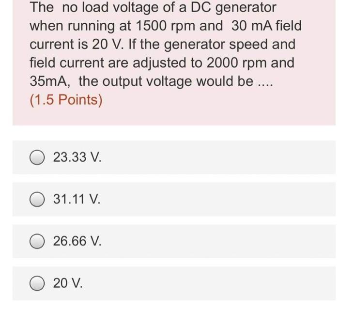 Solved The no load voltage of a DC generator a when running | Chegg.com