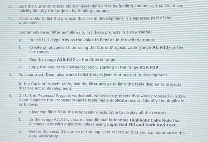 3. Sort the currentProjects table in ascending order | Chegg.com