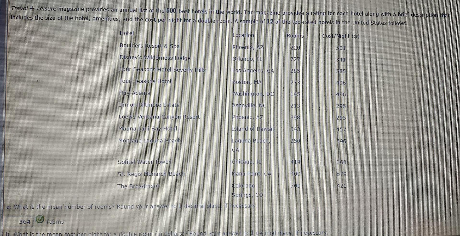 Solved Travel + Leisure magazine provides an annual list of | Chegg.com