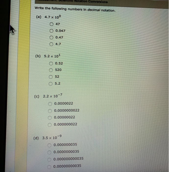 Solved Notation Conversions Write The Following Numbers In Chegg