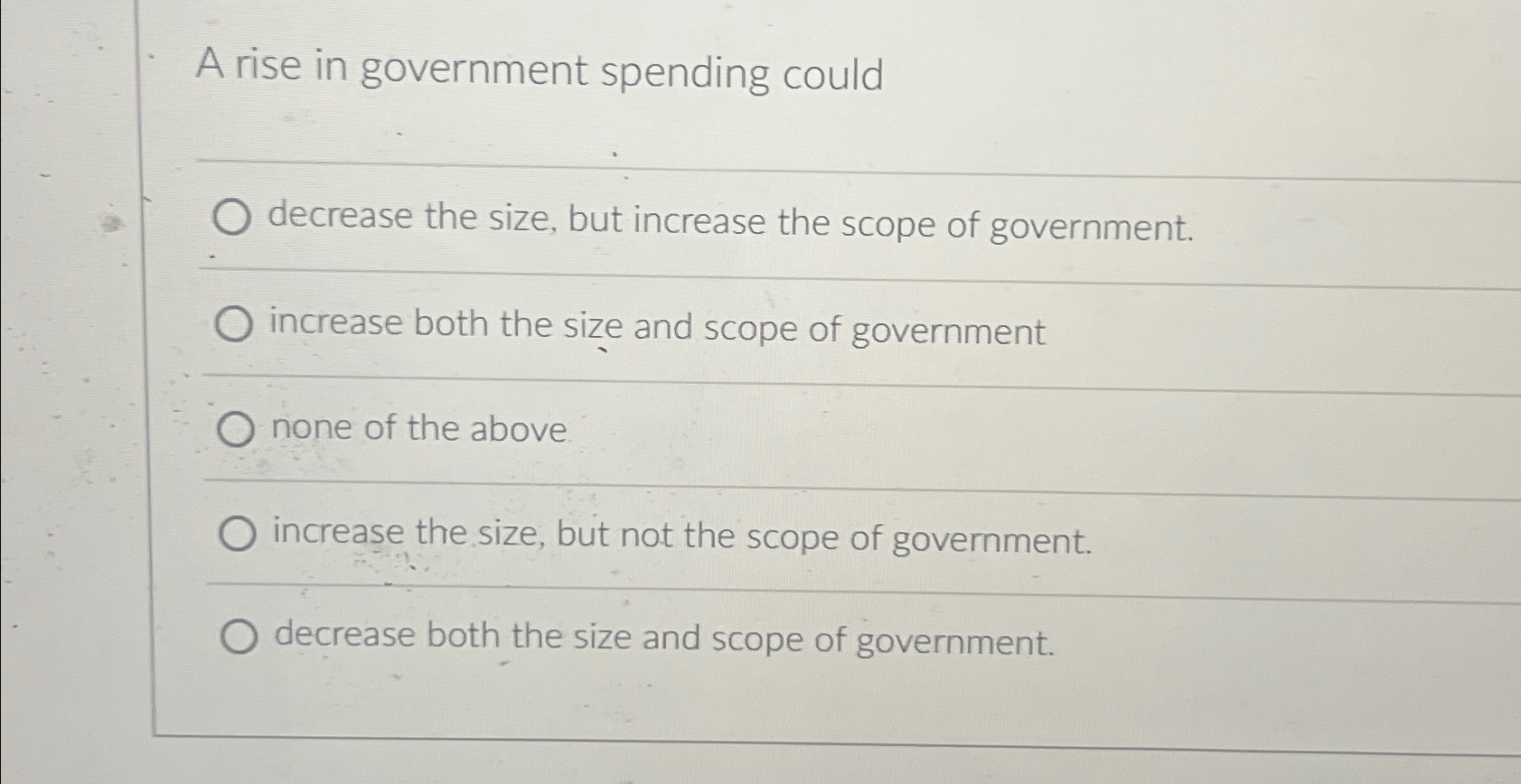Solved A rise in government spending coulddecrease the size, | Chegg.com