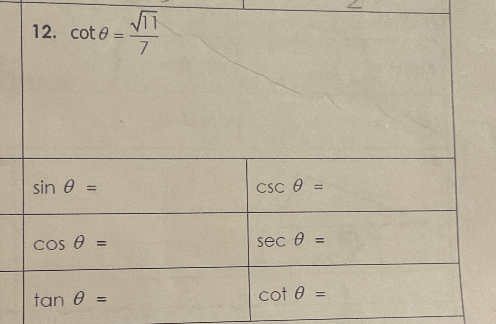 Solved cotθ=1127\table[[sinθ=,cscθ= | Chegg.com