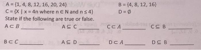 Solved Consider the following sets. State if the following | Chegg.com