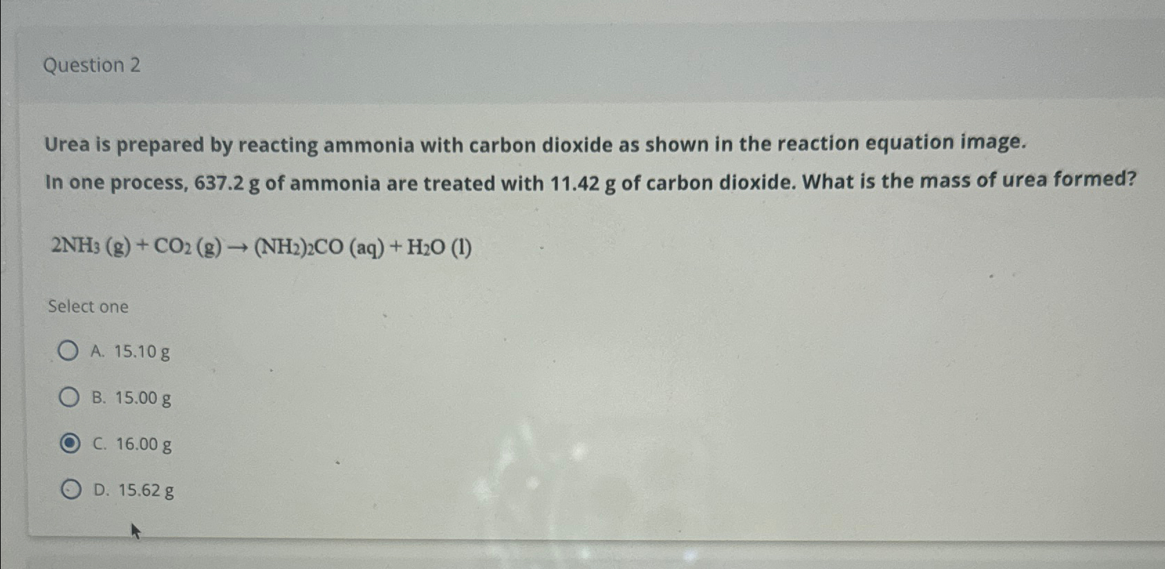Solved Question 2Urea is prepared by reacting ammonia with | Chegg.com