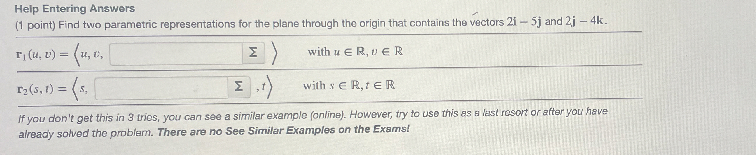 Solved Help Entering Answers(1 ﻿point) ﻿Find two parametric | Chegg.com
