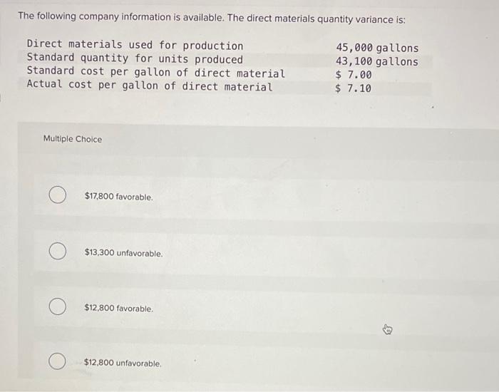 Solved The following company information is available. The | Chegg.com