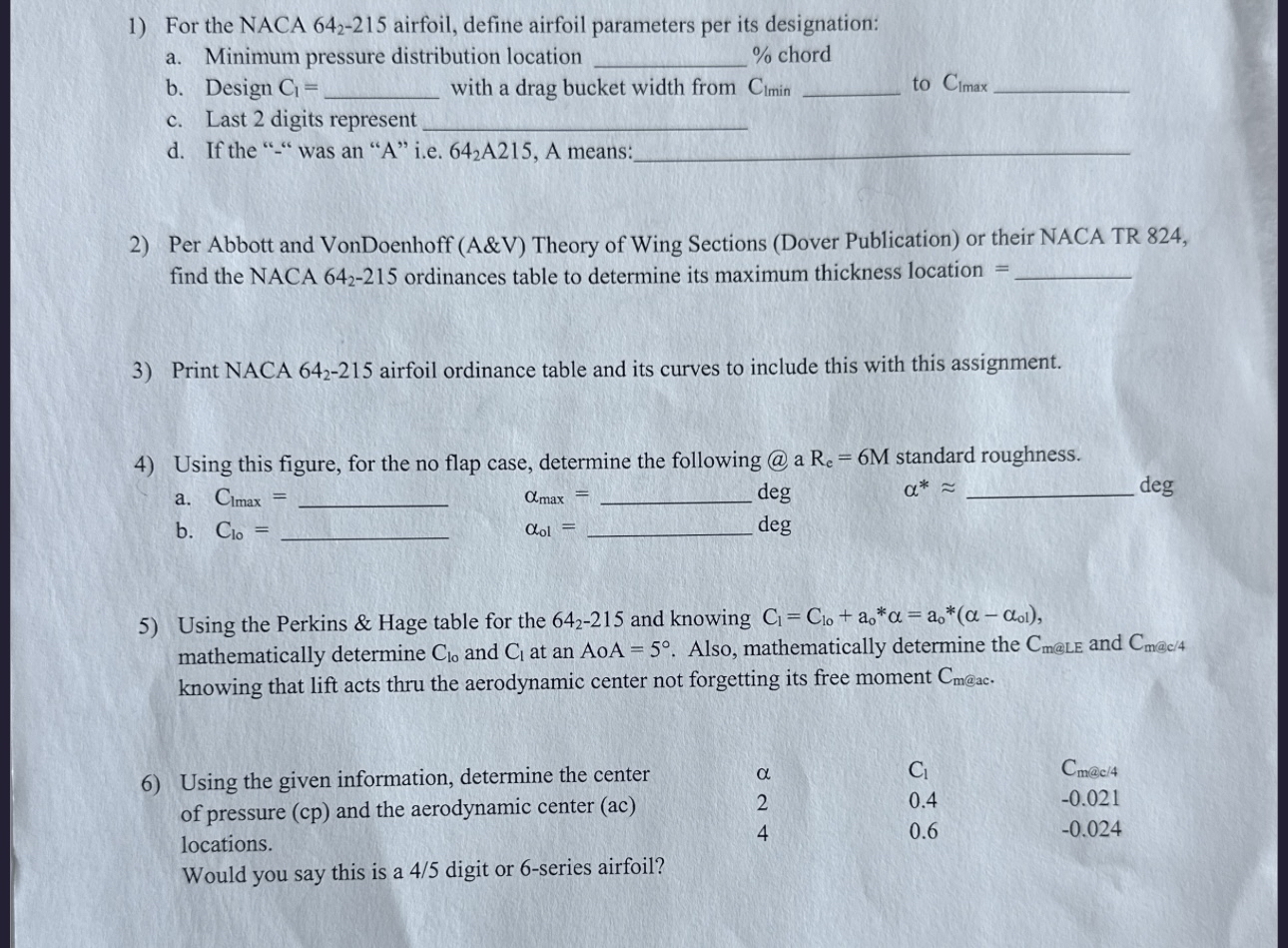 Solved by an EXPERT 4, 5 ﻿and 6For the NACA 642-215 ﻿airfoil, define ...