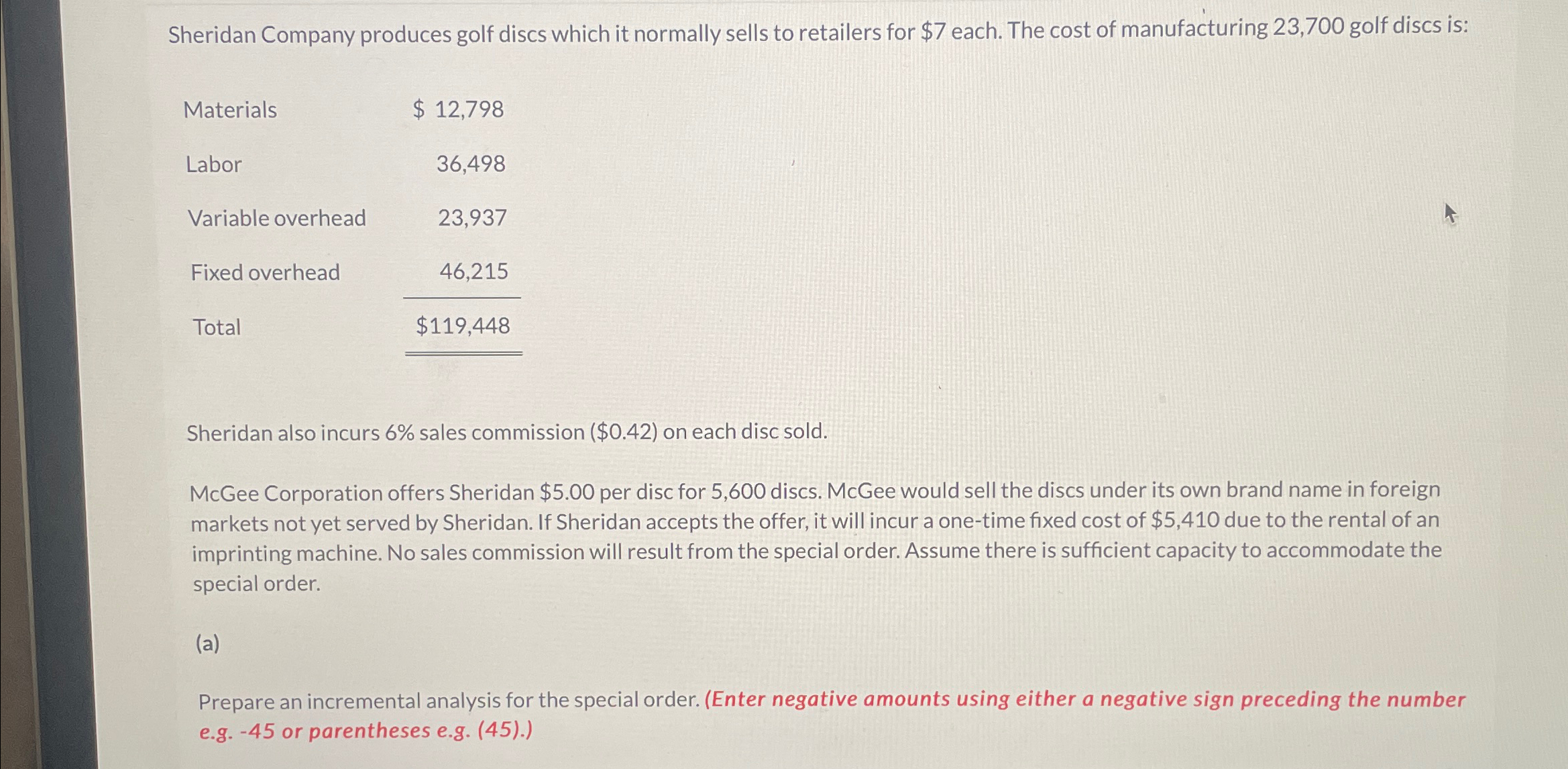 Solved Sheridan Company produces golf discs which it | Chegg.com