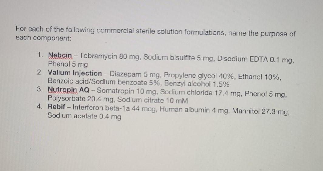 Solved For each of the following commercial sterile solution | Chegg.com